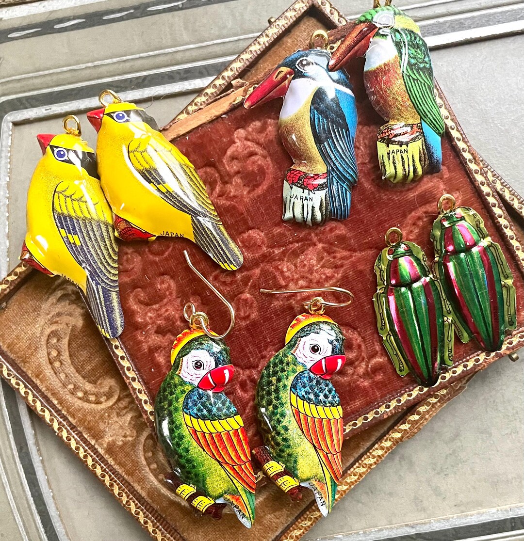 Your Choice Japan Litho Tin Bug Bird Pin Jewelry Earrings Vintage New ...