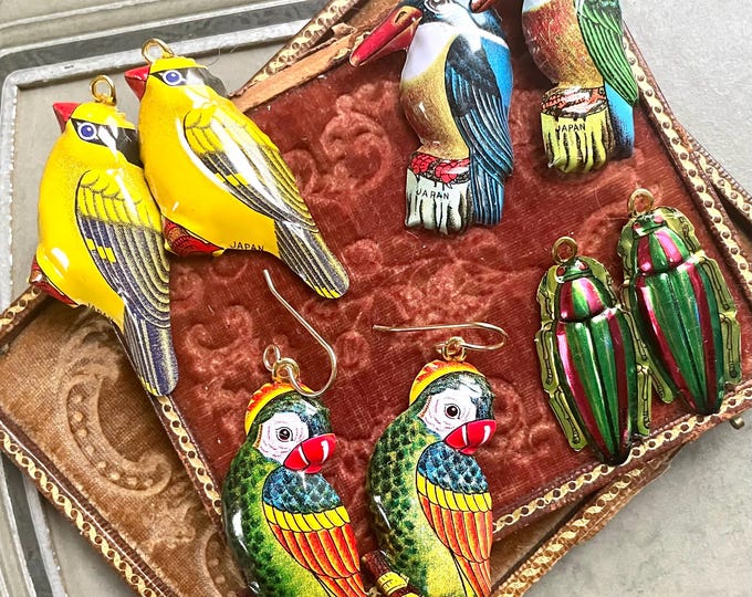 Japan Litho Tin Bird Butterfly Pin Necklace Jewelry Vintage NOS ...