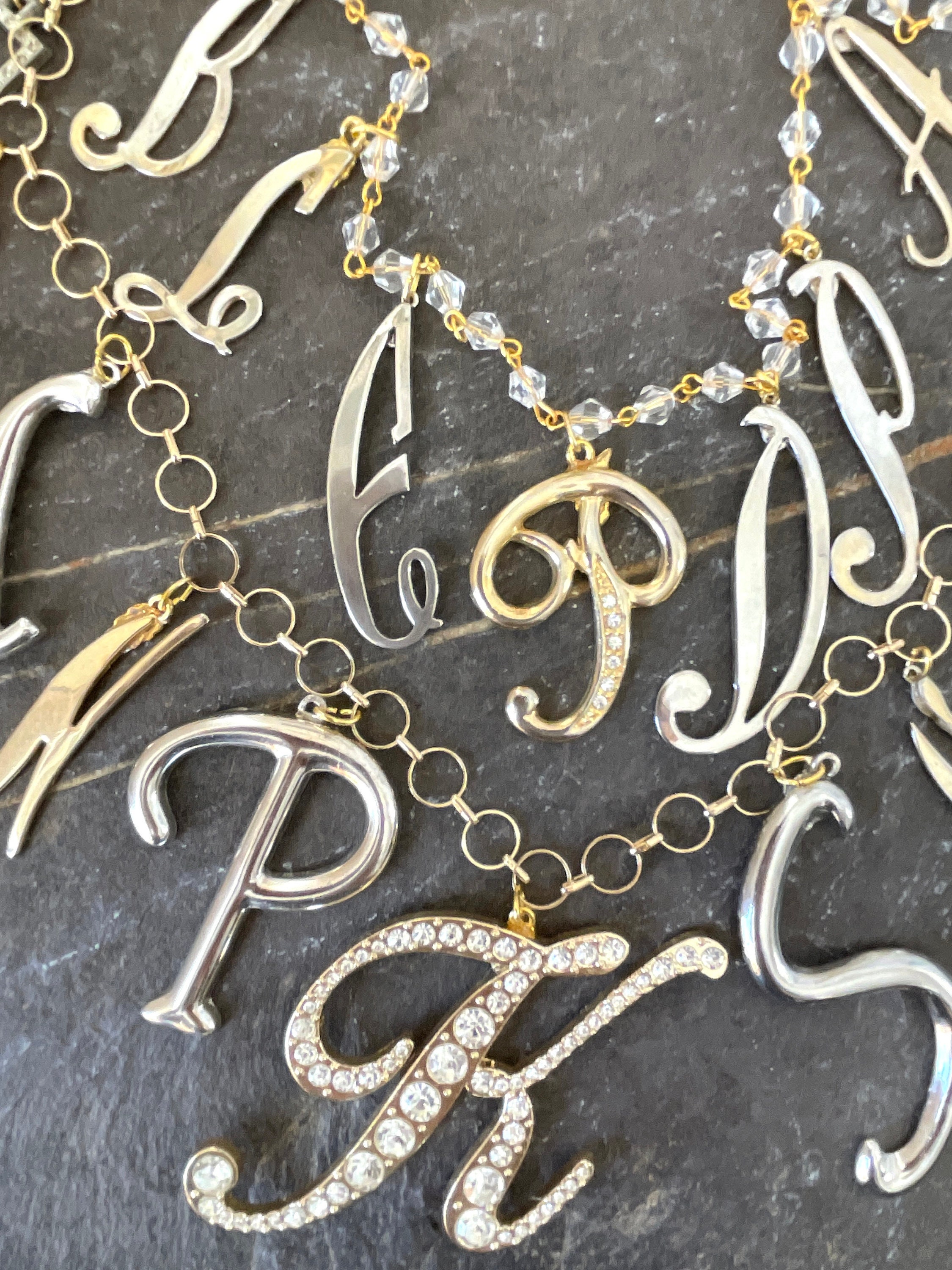 Stunning Vintage Initial Brooch Assemblage Necklace Gold Statement ...