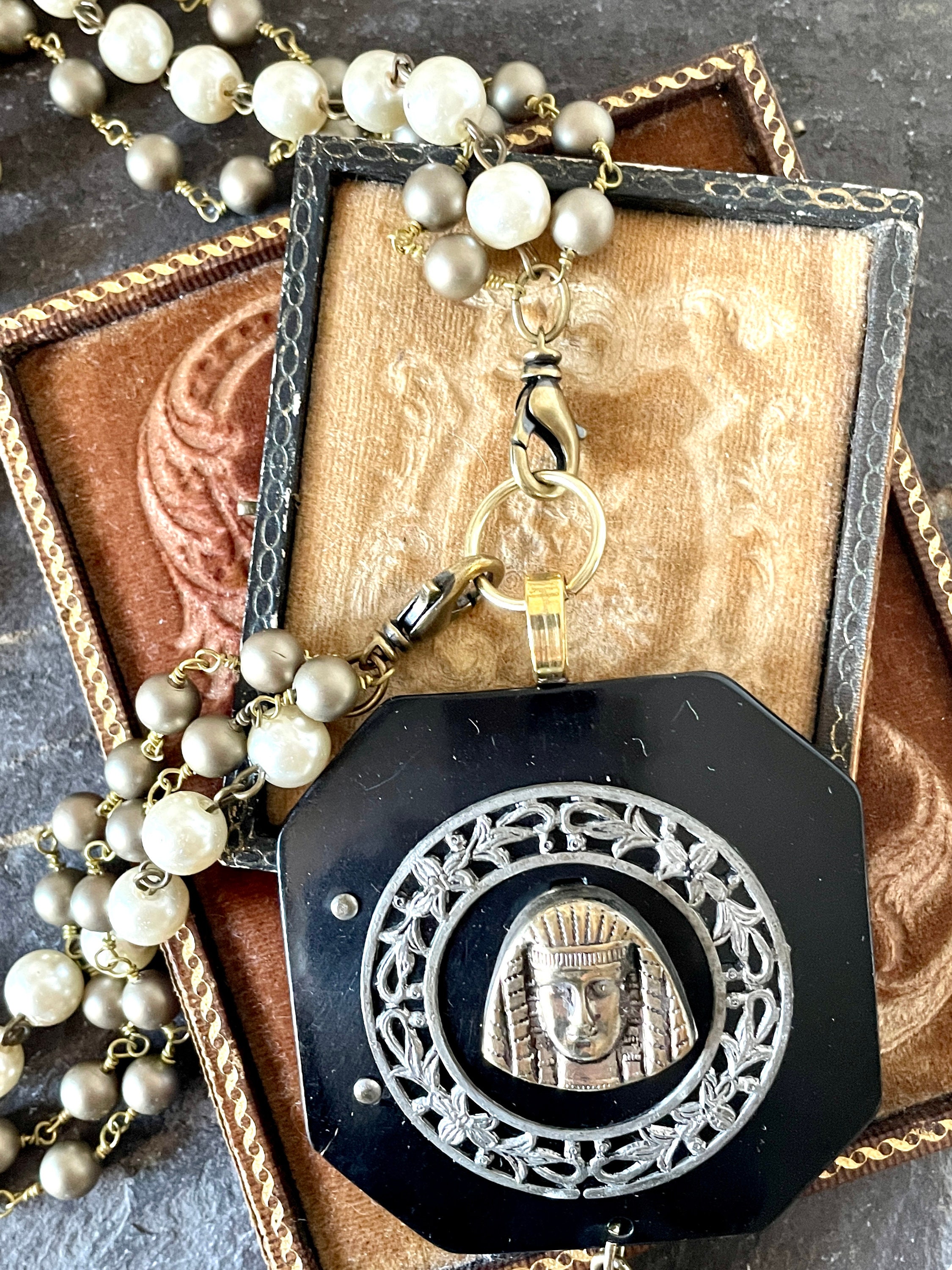 Rare Egyptian Belt Buckle Pendant Pharaoh King Tut Celluloid Escutcheon ...