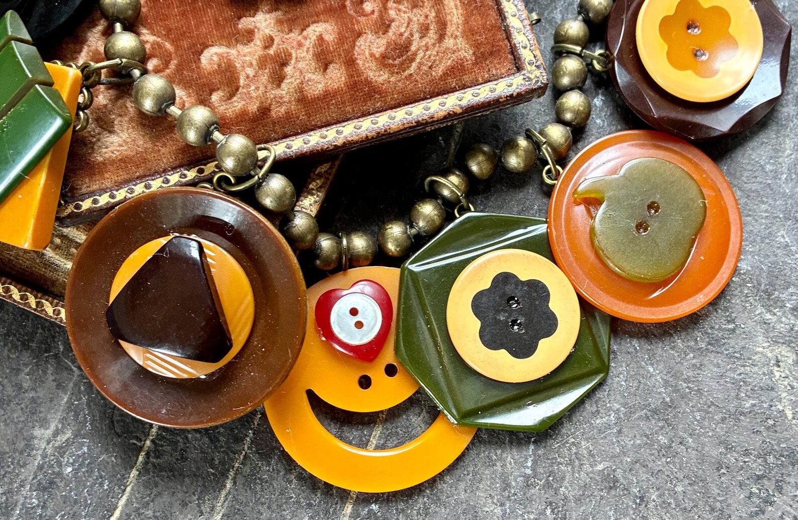 Bakelite Button Necklace Assemblage Realistics Cookie Fall Autumn ...