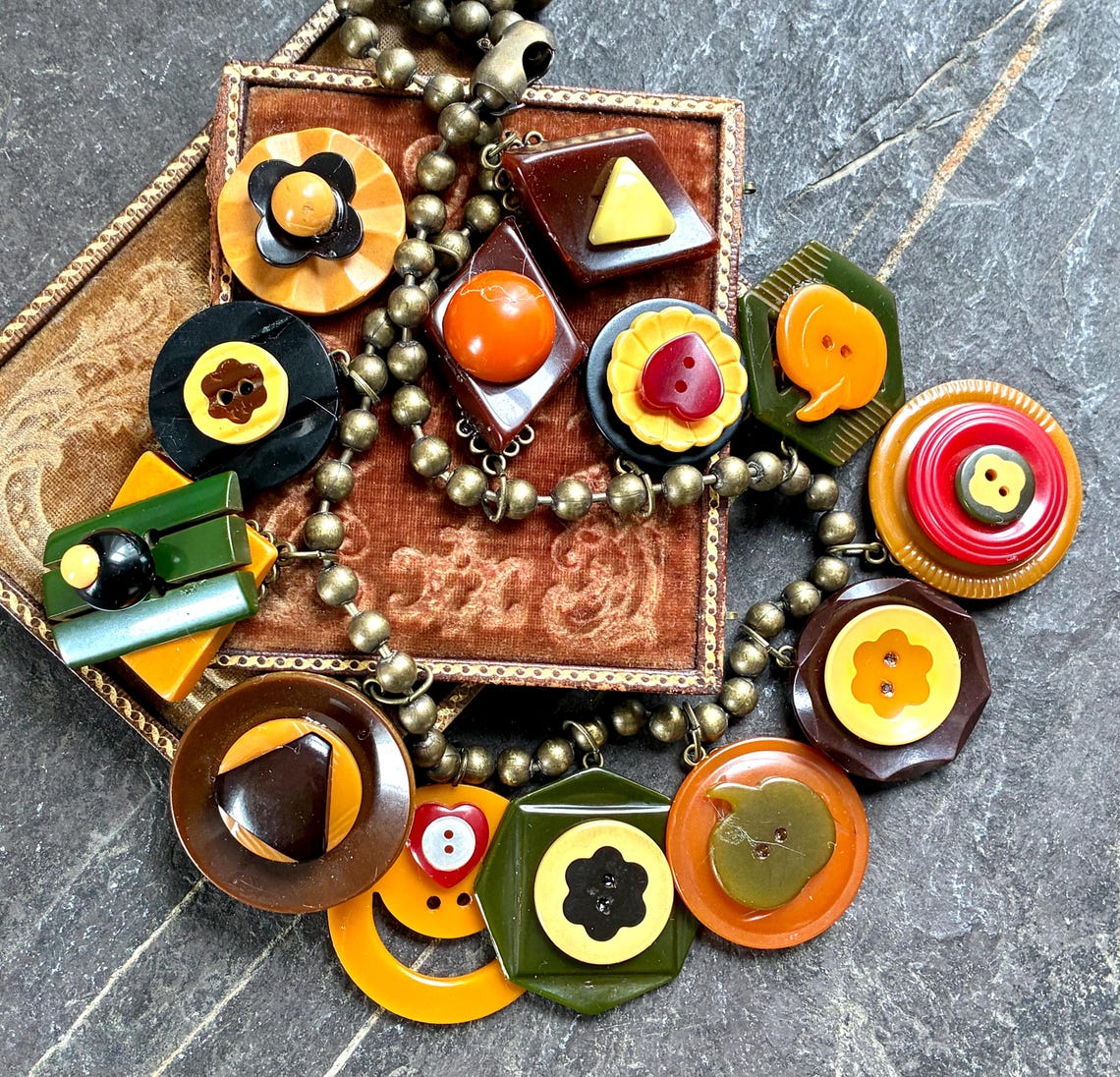 Bakelite Button Necklace Assemblage Realistics Cookie Fall Autumn ...