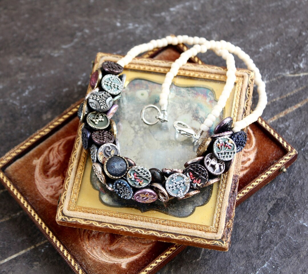 Charm String Style Antique Metal Button Necklace Vintage Victorian ...