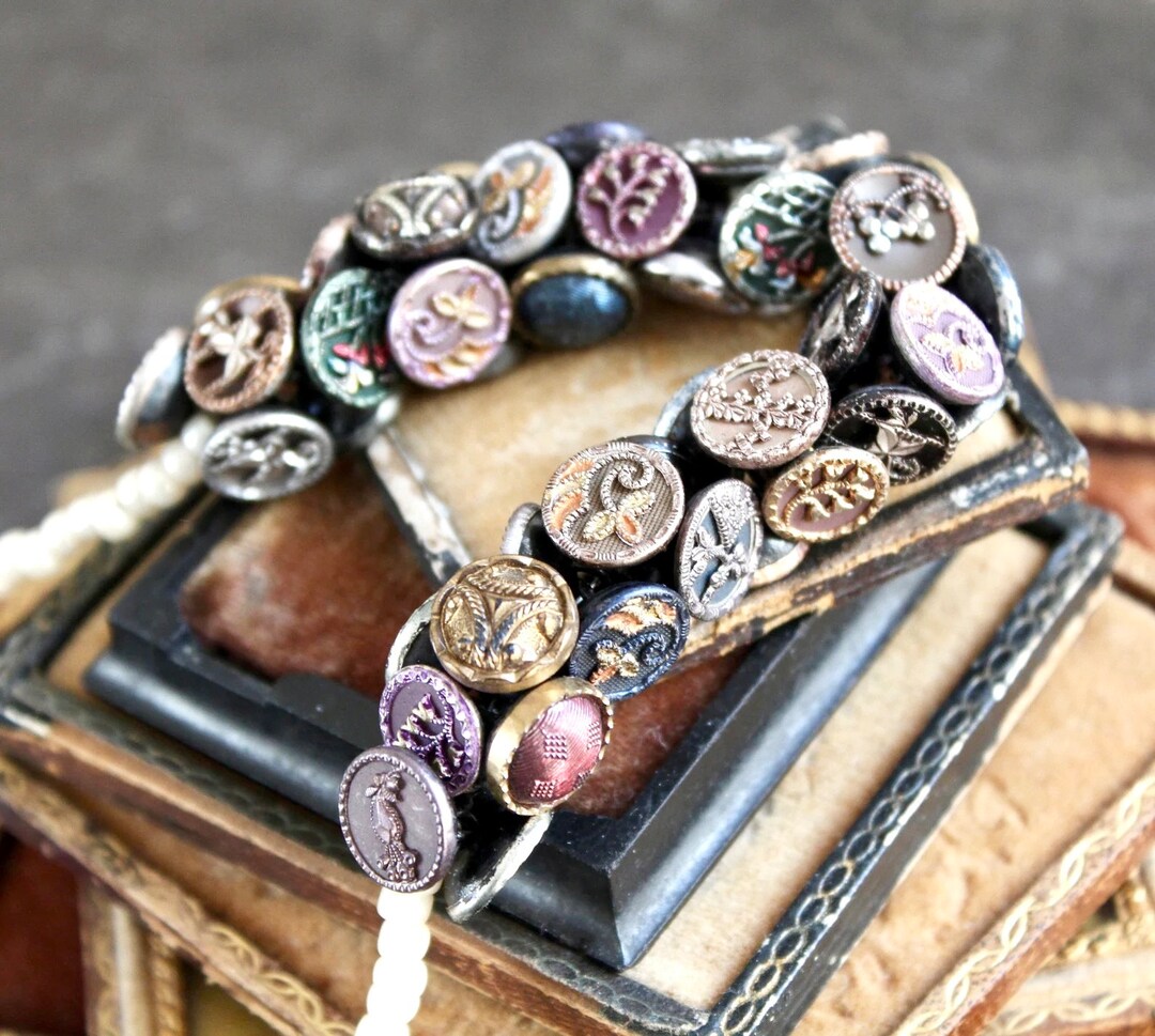 Charm String Style Antique Metal Button Necklace Vintage Victorian ...