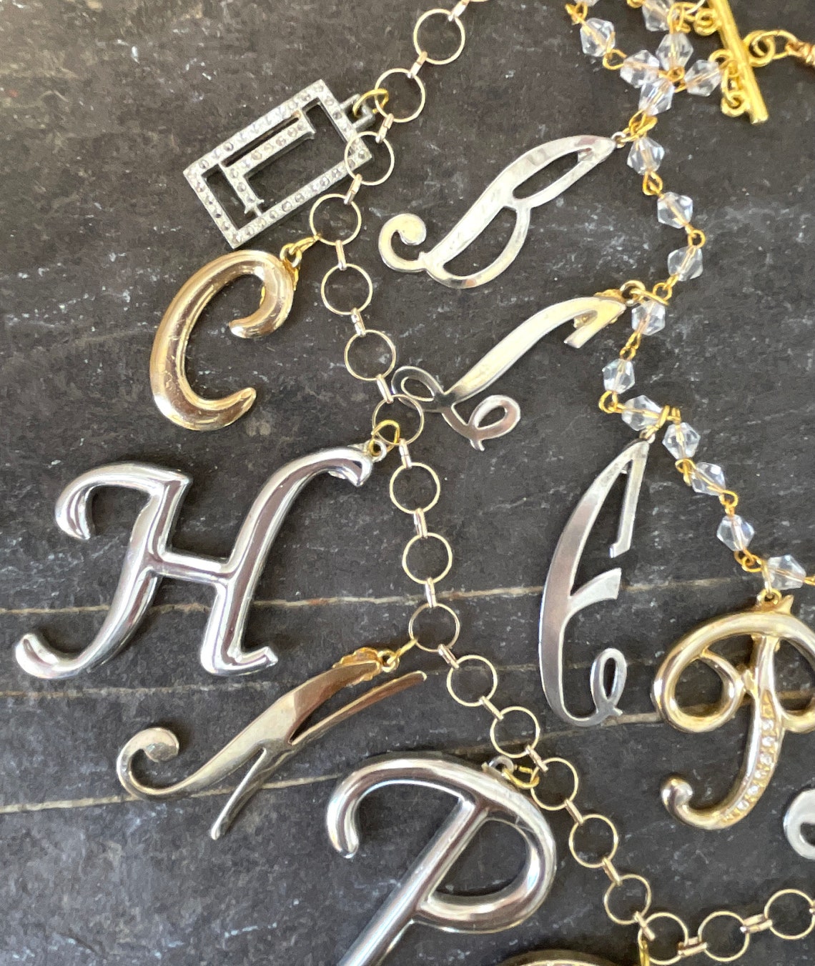 Stunning Vintage Initial Brooch Assemblage Necklace Gold Statement ...