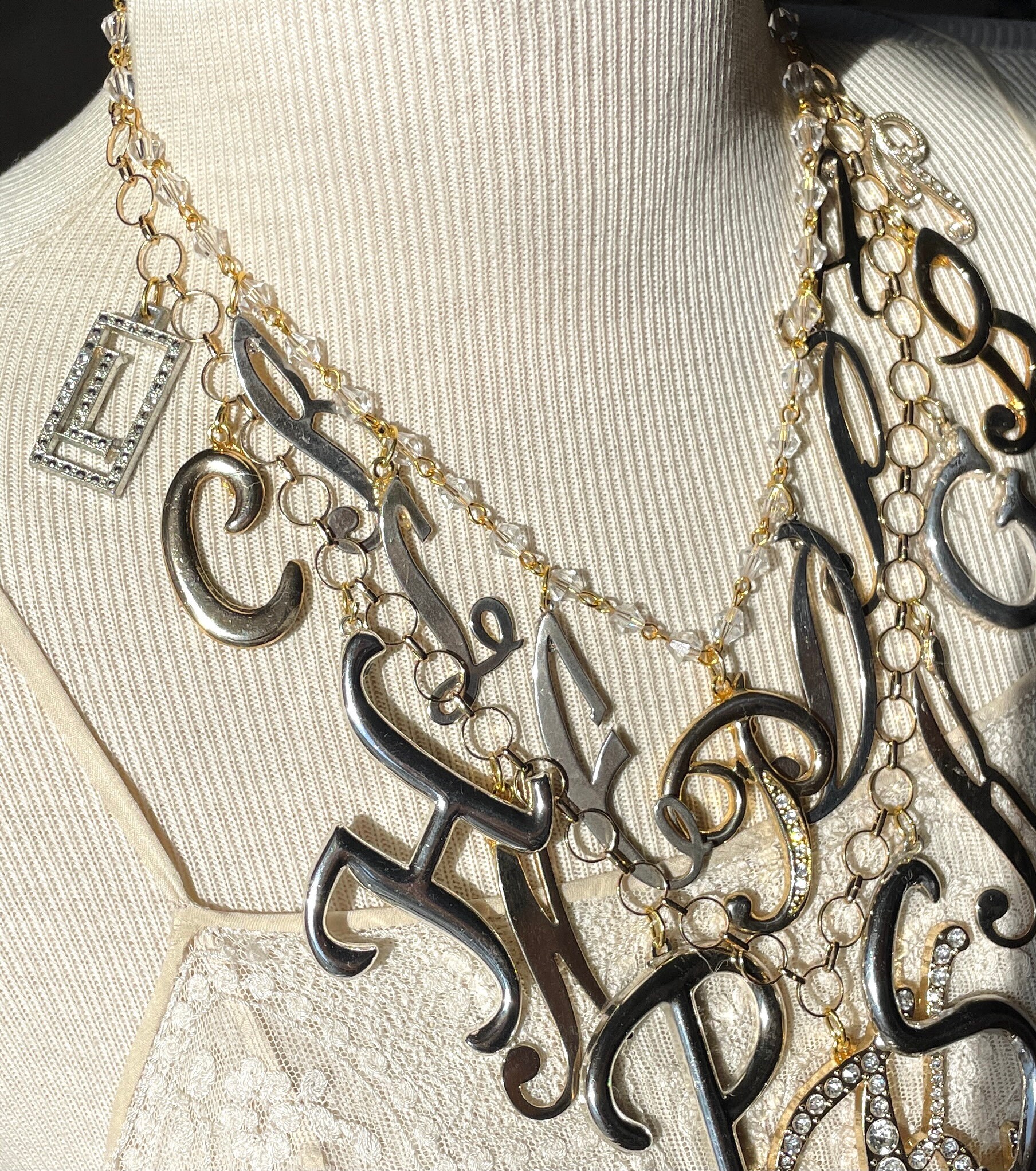 Stunning Vintage Initial Brooch Assemblage Necklace Gold Statement ...