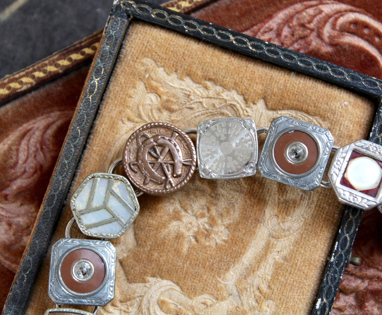 Antique Cufflink Bracelet Vintage Krementz Snap Time Brown - Etsy