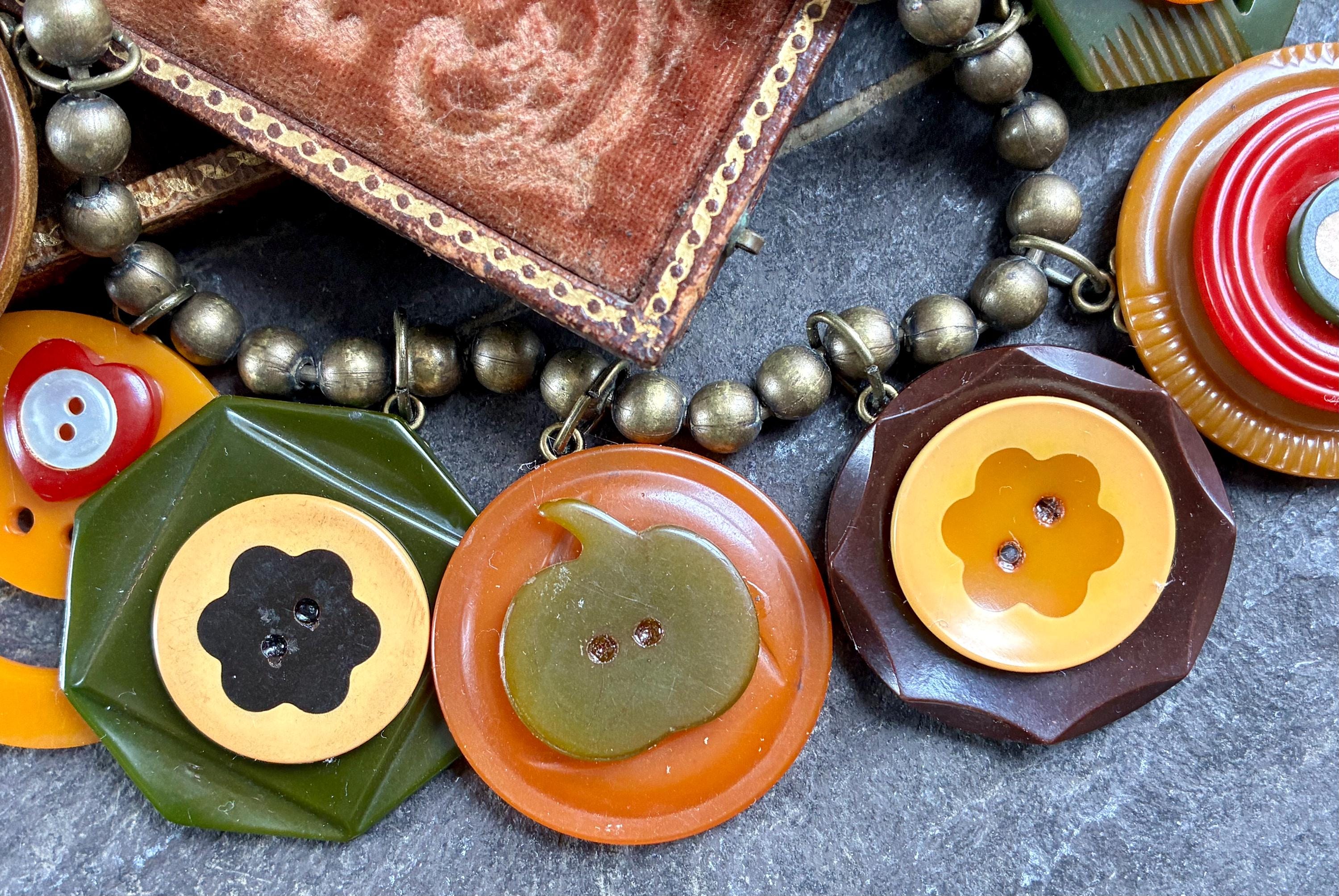 Bakelite Button Necklace Assemblage Realistics Cookie Fall Autumn ...