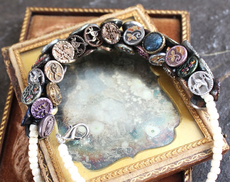 Charm String Style Antique Metal Button Necklace Vintage - Etsy