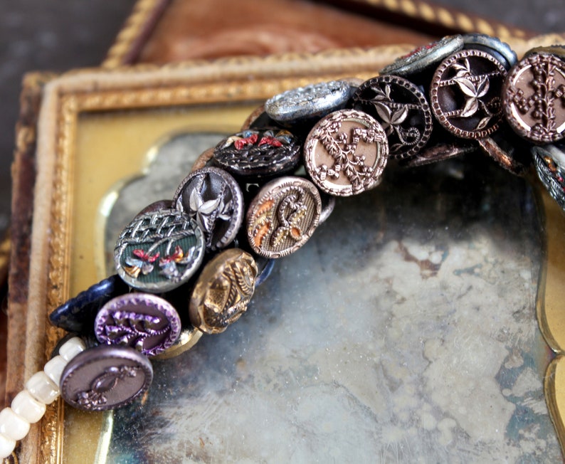 Charm String Style Antique Metal Button Necklace Vintage - Etsy