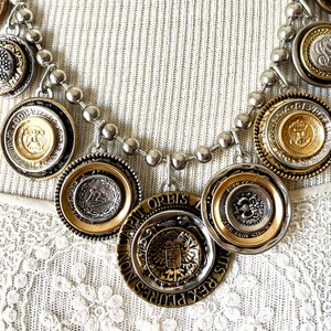 Vintage Button Necklace Domed Stacked Silver Gold Tones Choker ...