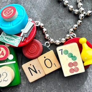 Name That Game Vintage Game Parts Toys Charm Assemblage Necklace ...