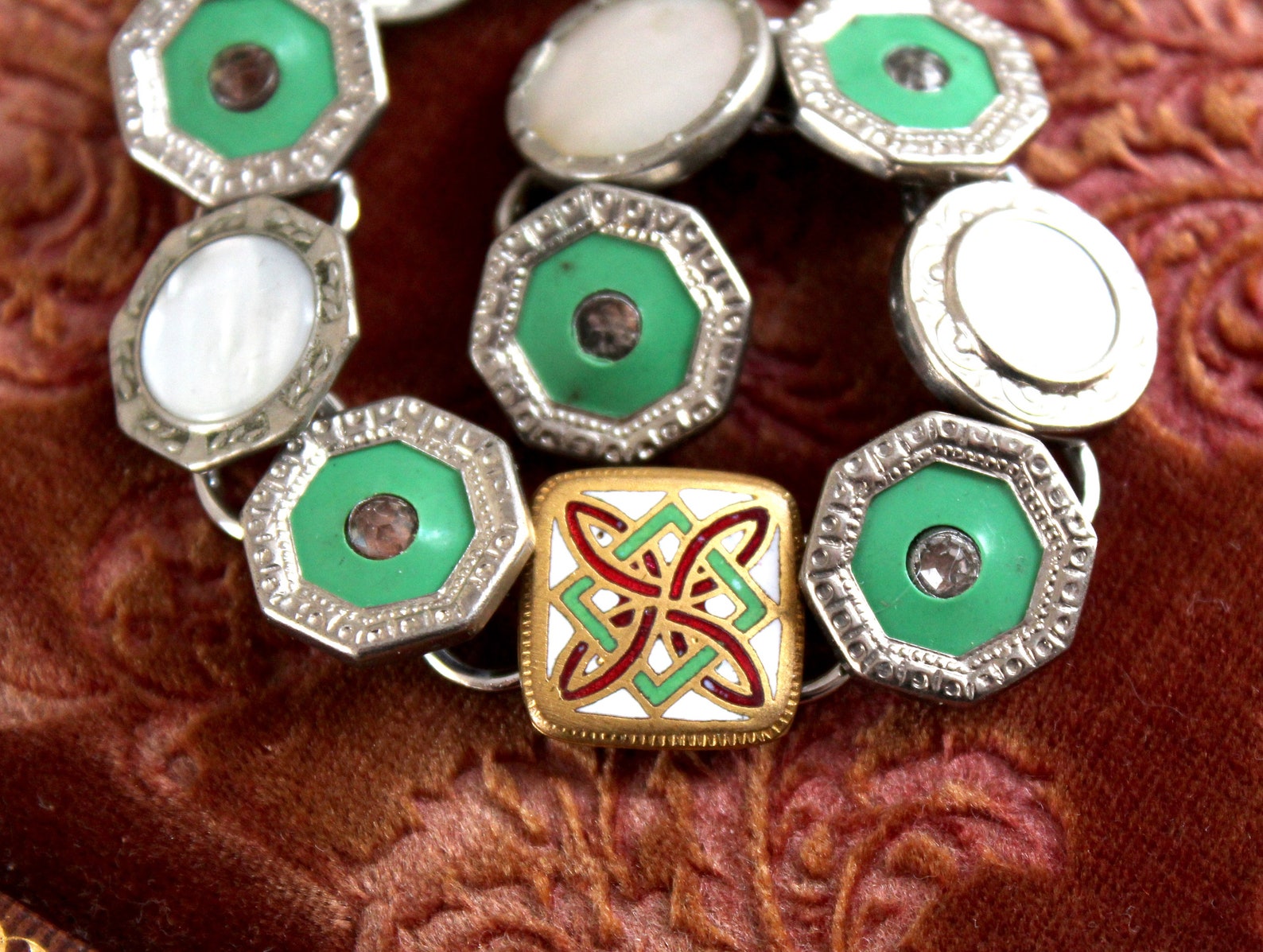 Antique Green Cufflink Bracelet Silver Vintage Bracelet Mens Jewelry ...