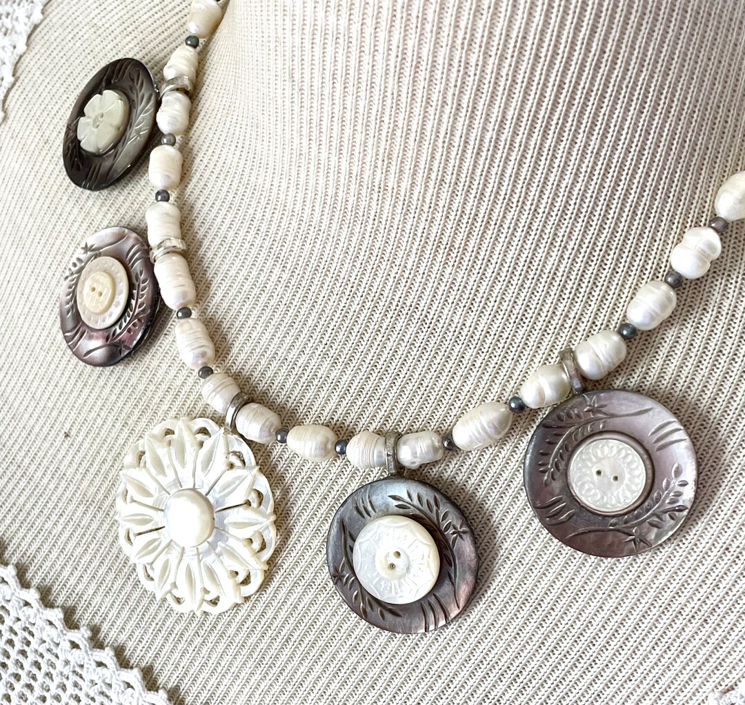 Lovely Carved Buttons Pendant Mother of Pearl Victorian Layered ...