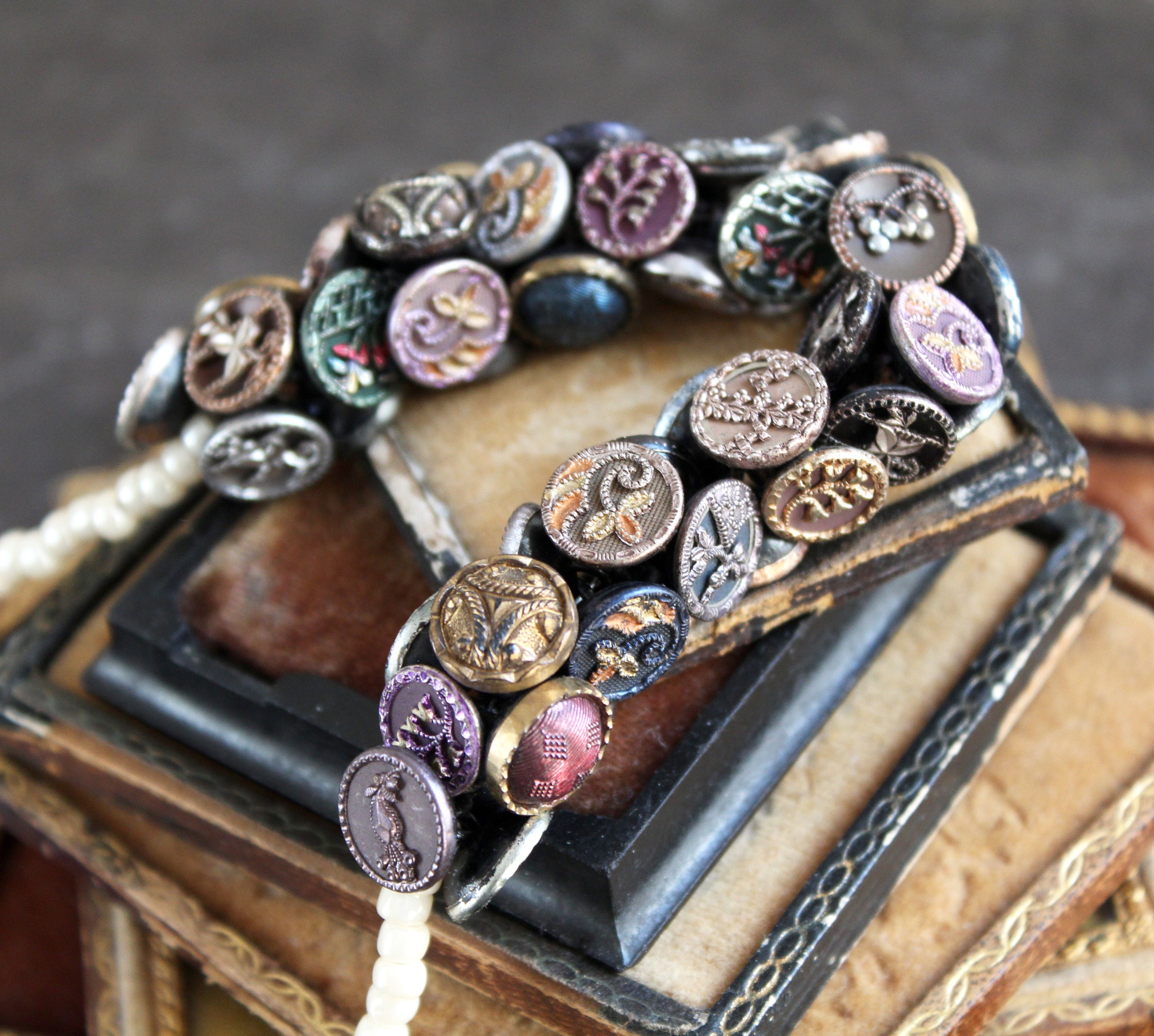 Charm string style antique metal button necklace vintage | Etsy