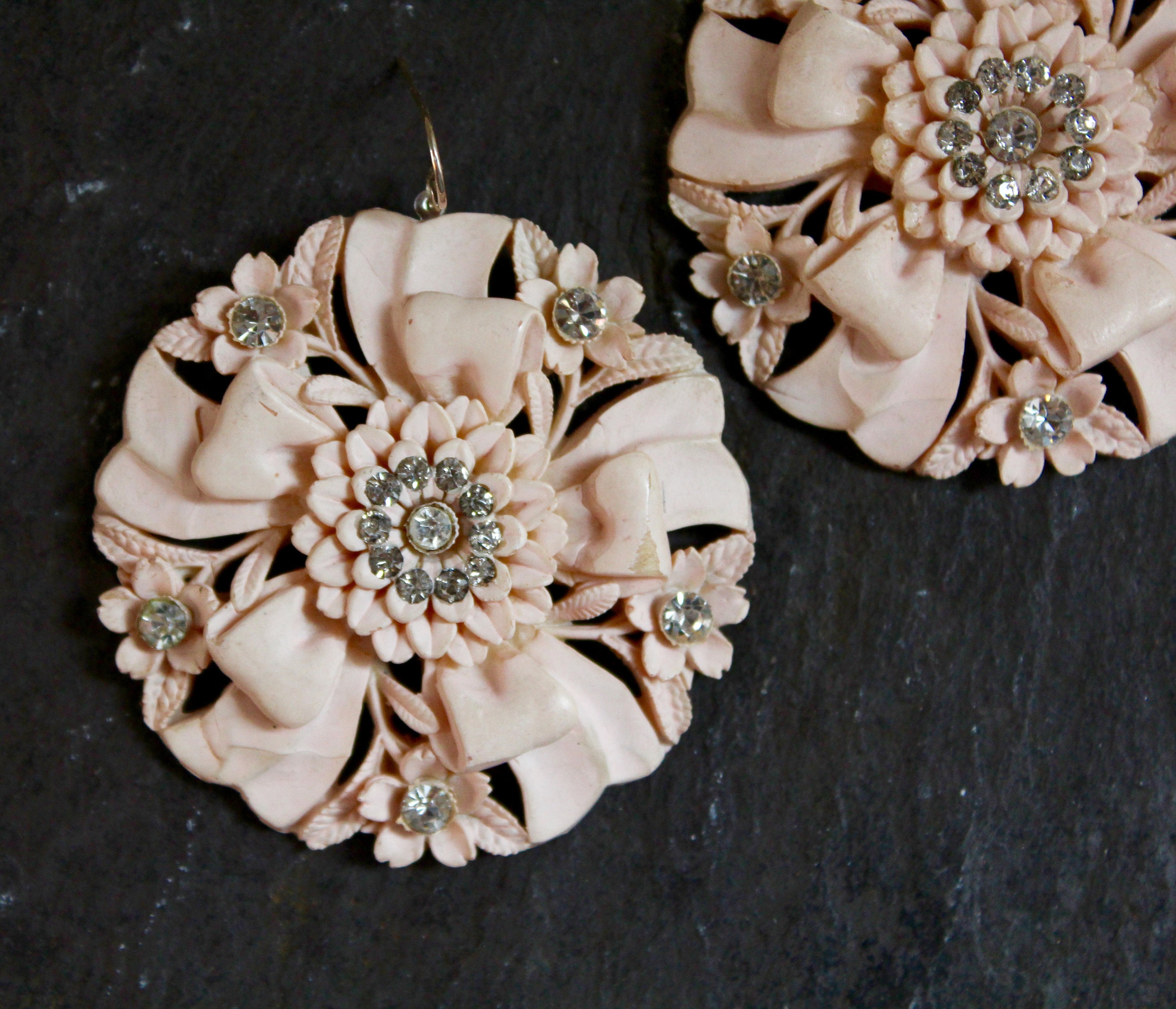 BIG!!! Celluloid and Rhinestone Earrings Vintage Antique Vintage - Etsy