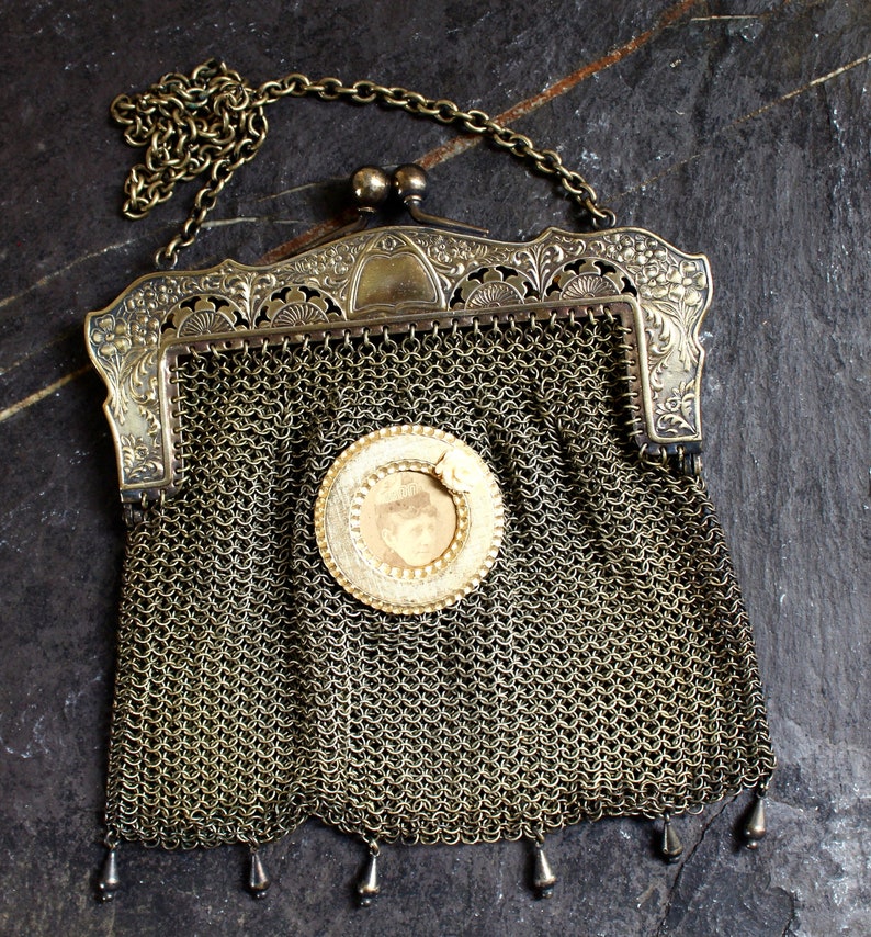 Chatelaine bag antique metal mesh floral frame evening handbag | Etsy