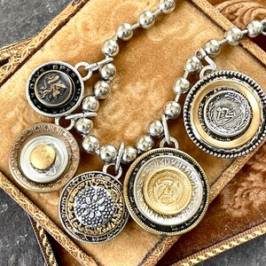 Vintage Button Necklace Domed Stacked Silver Gold Tones Choker ...