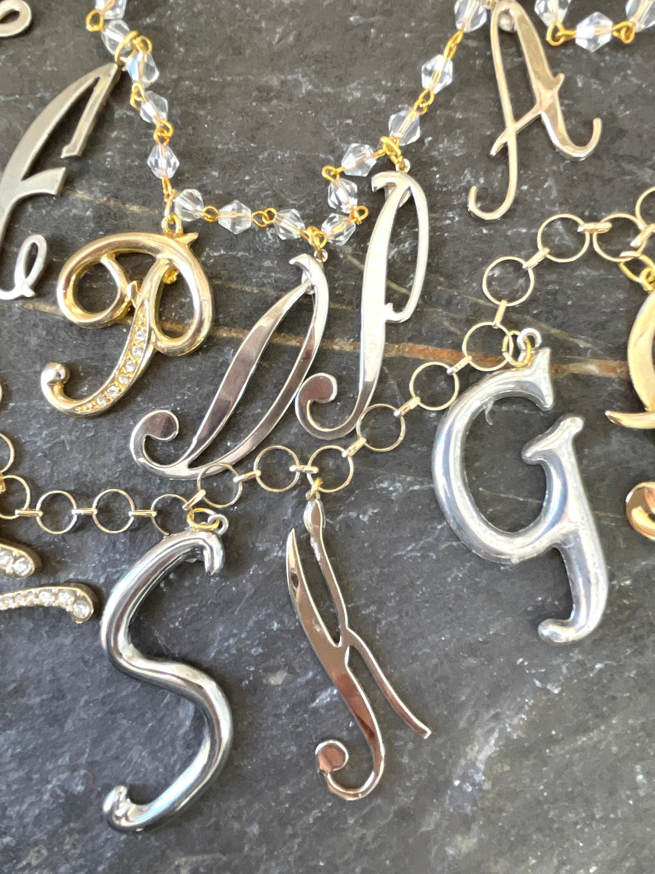 Stunning Vintage Initial Brooch Assemblage Necklace Gold Statement ...