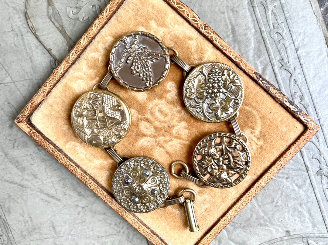Grapes and Vines Mill House Wheel Antique Button Bracelet Picture ...