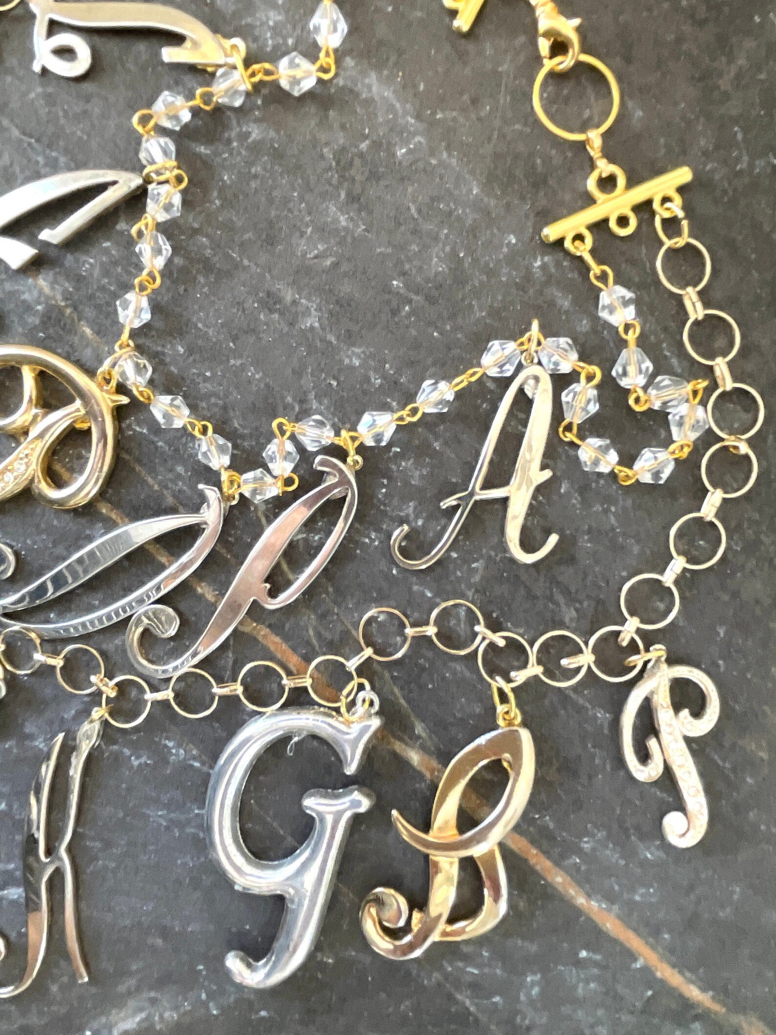 Stunning Vintage Initial Brooch Assemblage Necklace Gold Statement ...