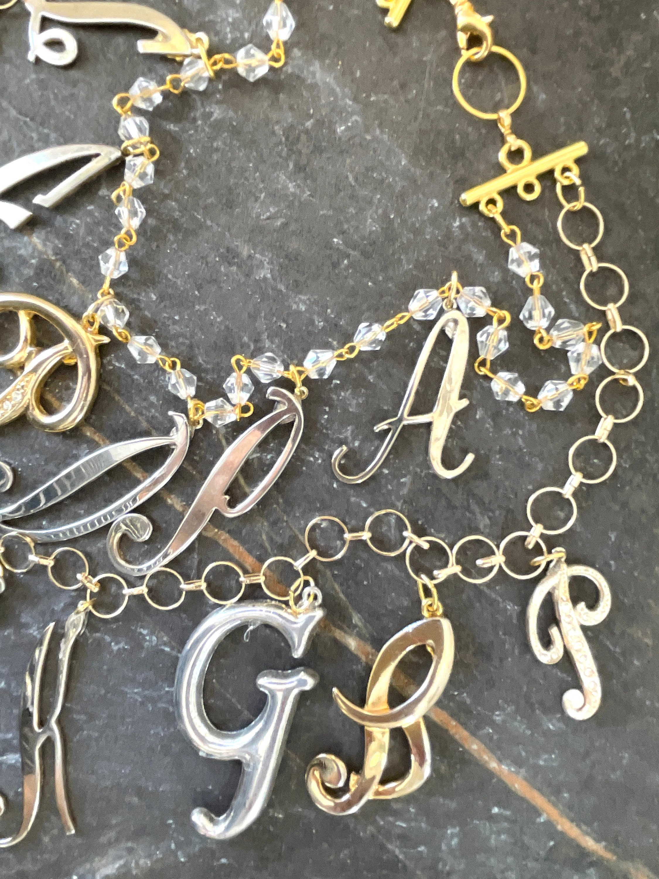 Stunning Vintage Initial Brooch Assemblage Necklace Gold Statement ...