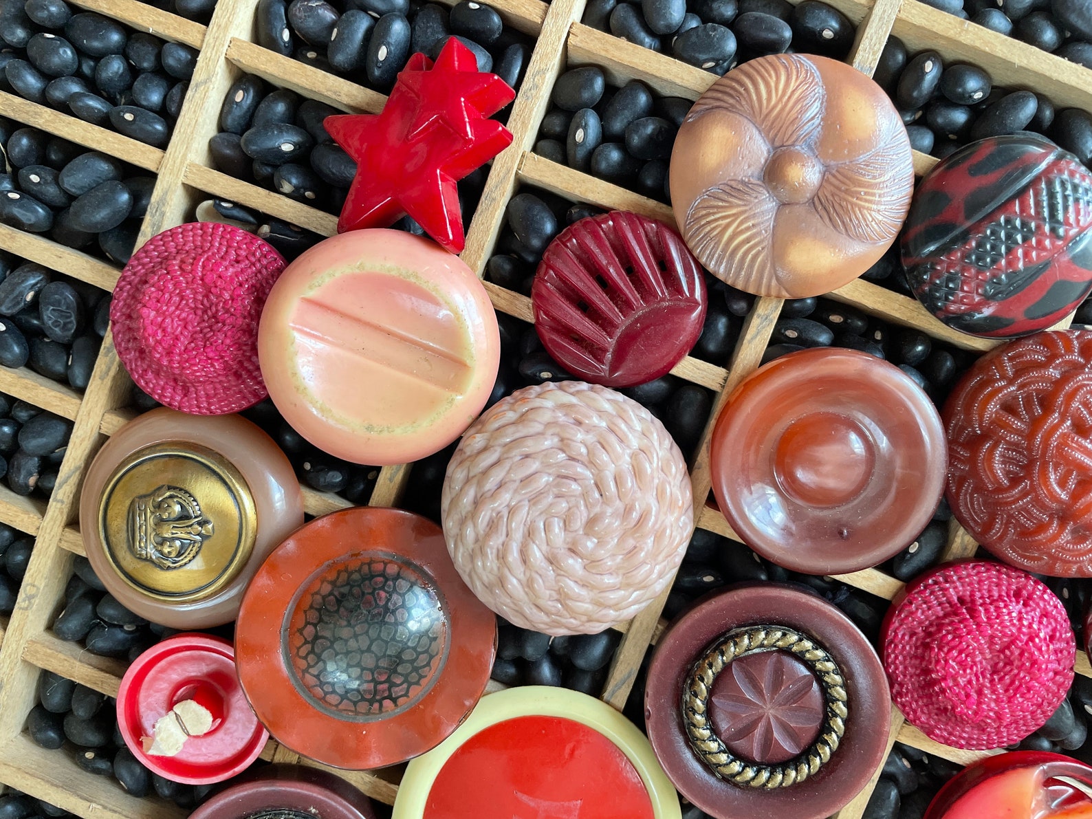 Red Family Vintage Buttons Collection Supply Lot Mostly Celluloid Some ...