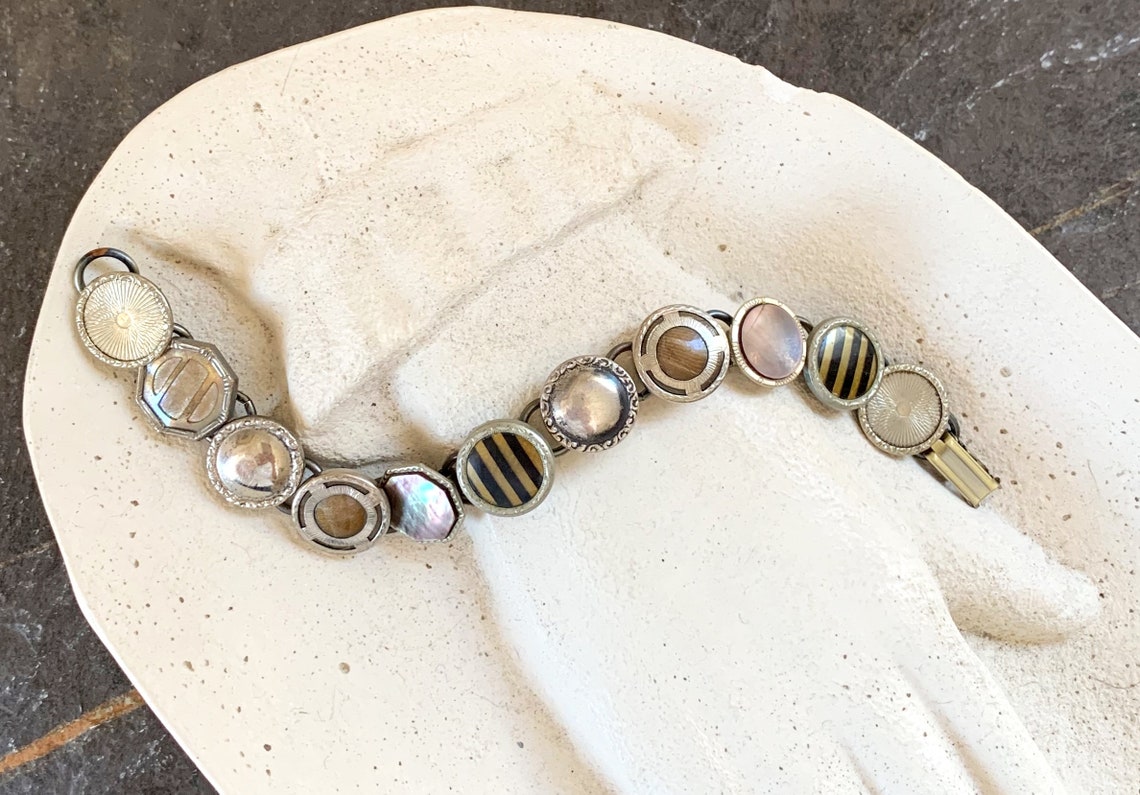 Antique Cufflink Bracelet Silver Tones Cuff Link Vintage Victorian ...