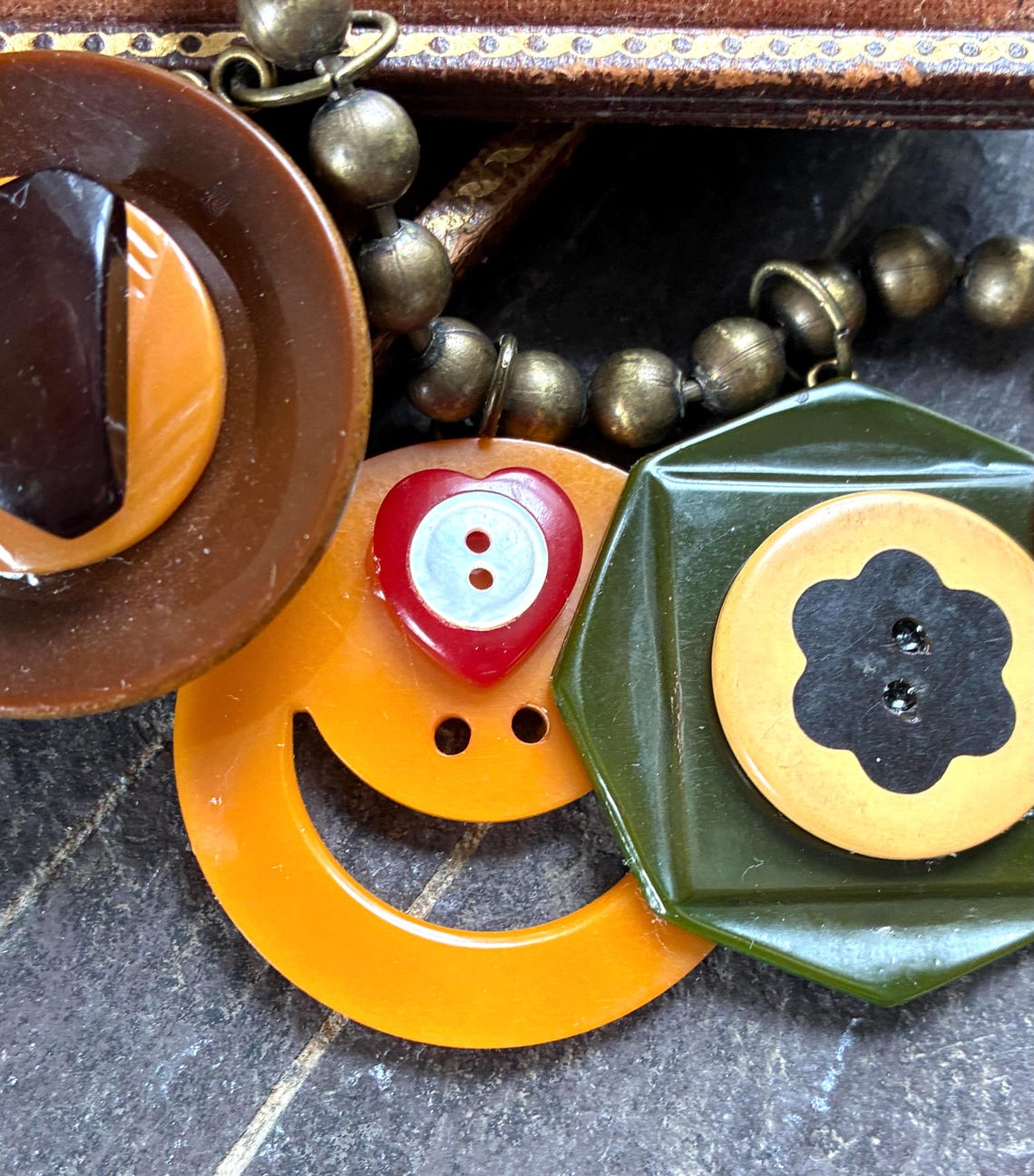 Bakelite Button Necklace Assemblage Realistics Cookie Fall Autumn ...