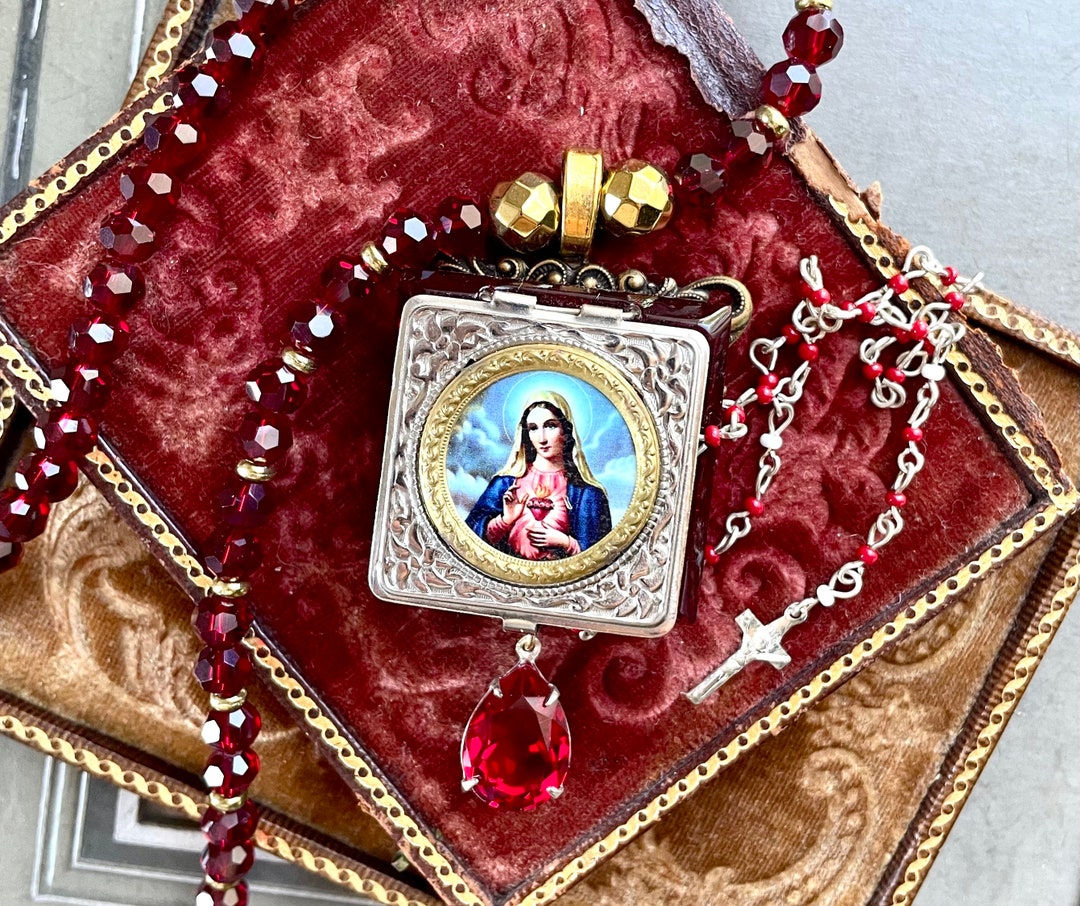 Glass Reliquary Pocket Shrine Tiny Rosary Czech Mary Mini Religious ...