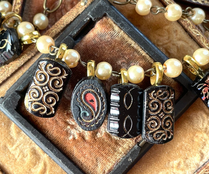 Stunning Incised Gold Trim Antique Button Necklace Oblong Elegant ...