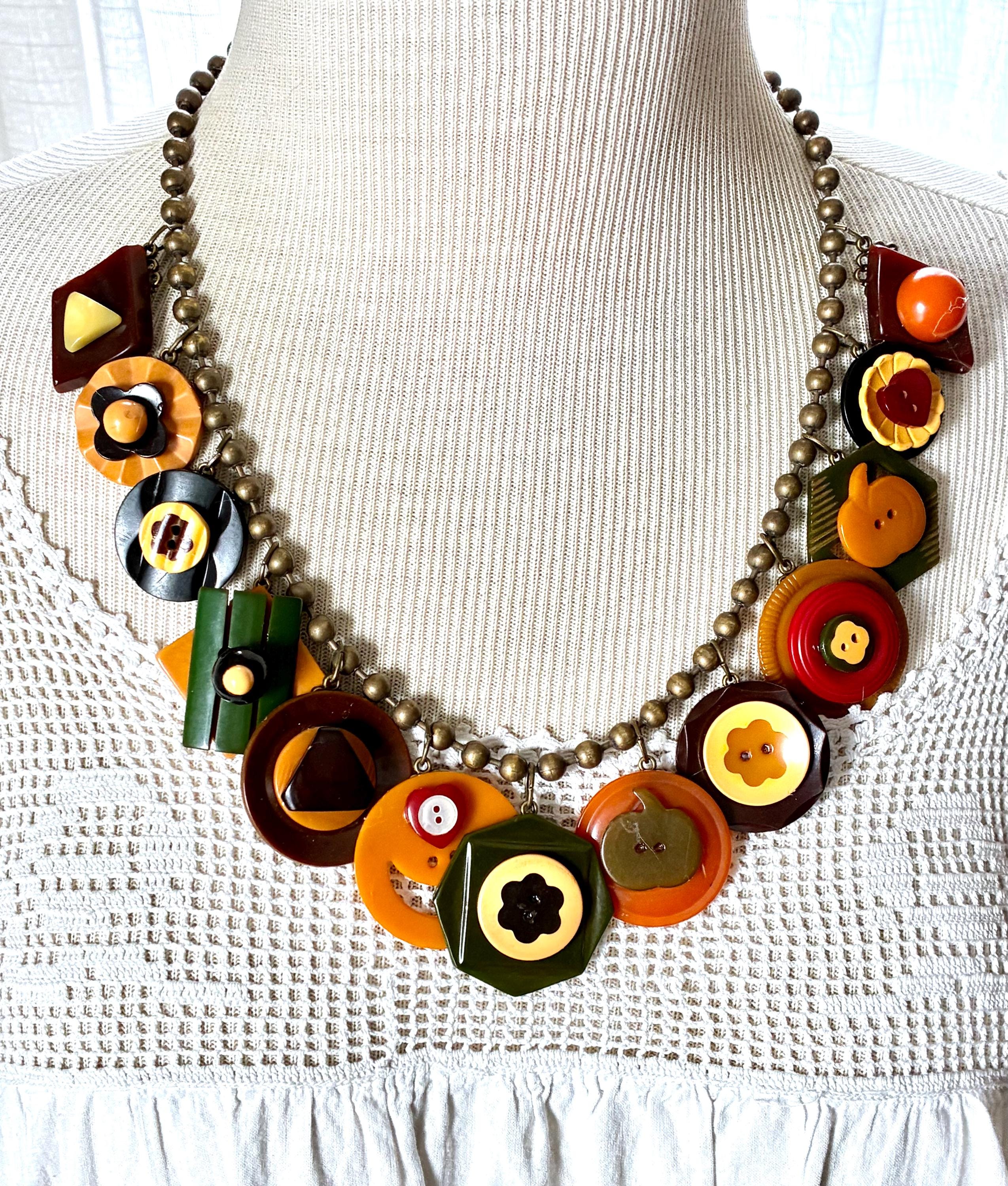 Bakelite Button Necklace Assemblage Realistics Cookie Fall Autumn ...