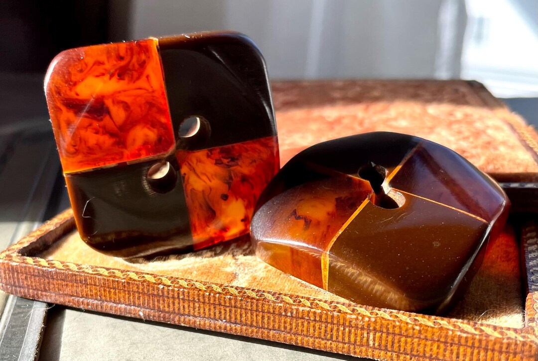 Pair Large Bakelite Buttons Chocolate Brown Tortoise Rare Quarters Coat ...