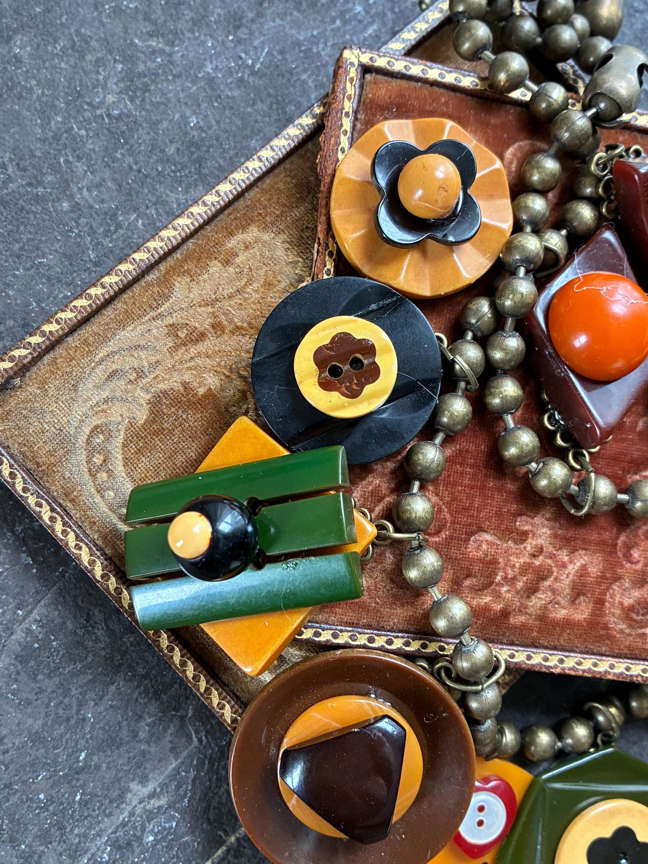 Bakelite Button Necklace Assemblage Realistics Cookie Fall Autumn ...