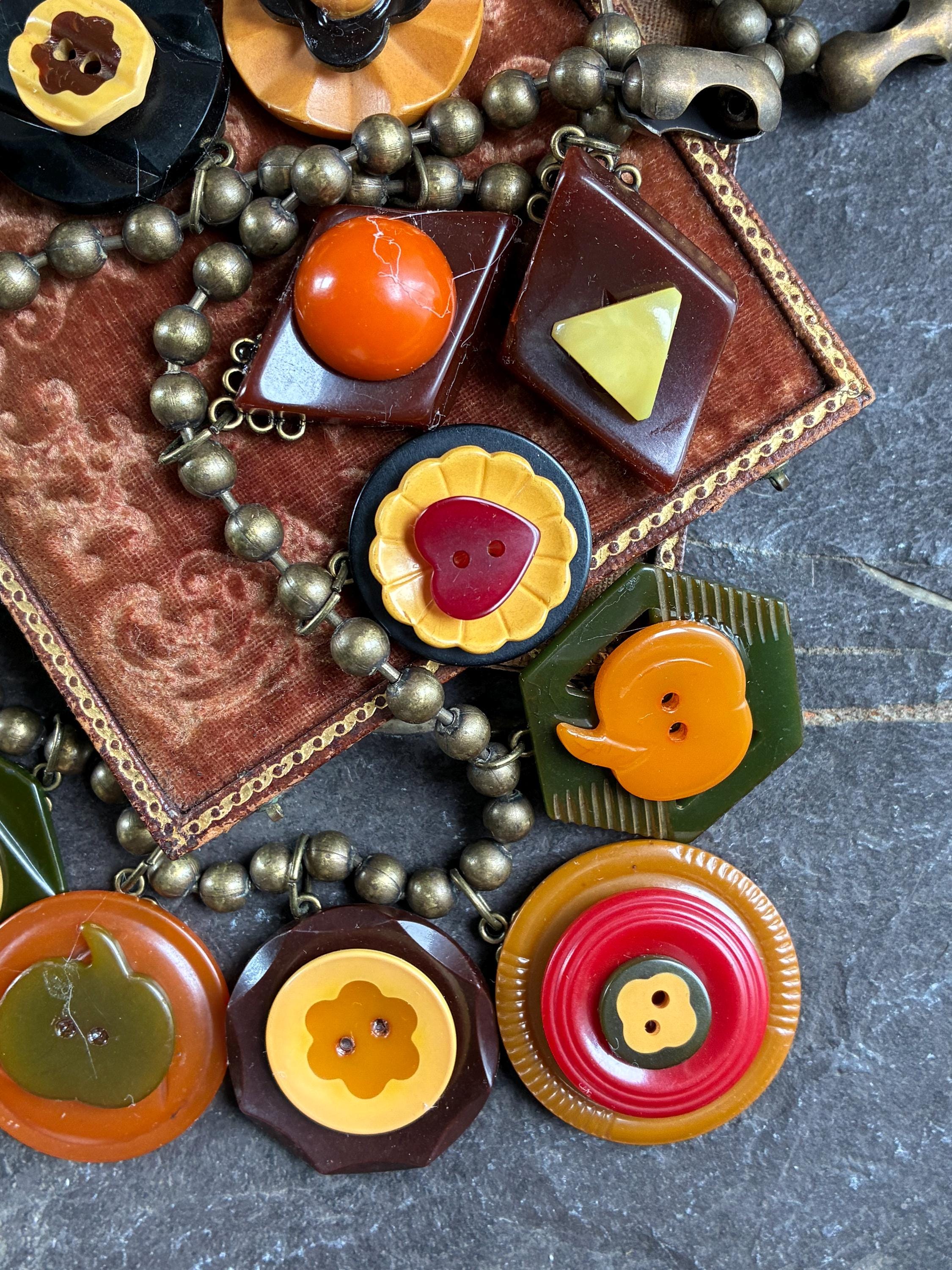Bakelite Button Necklace Assemblage Realistics Cookie Fall Autumn ...