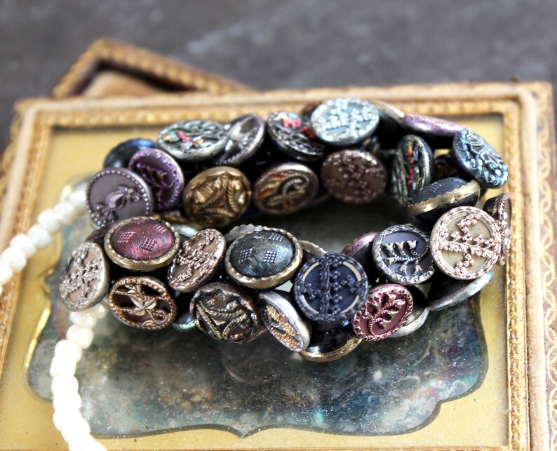 Charm String Style Antique Metal Button Necklace Vintage - Etsy