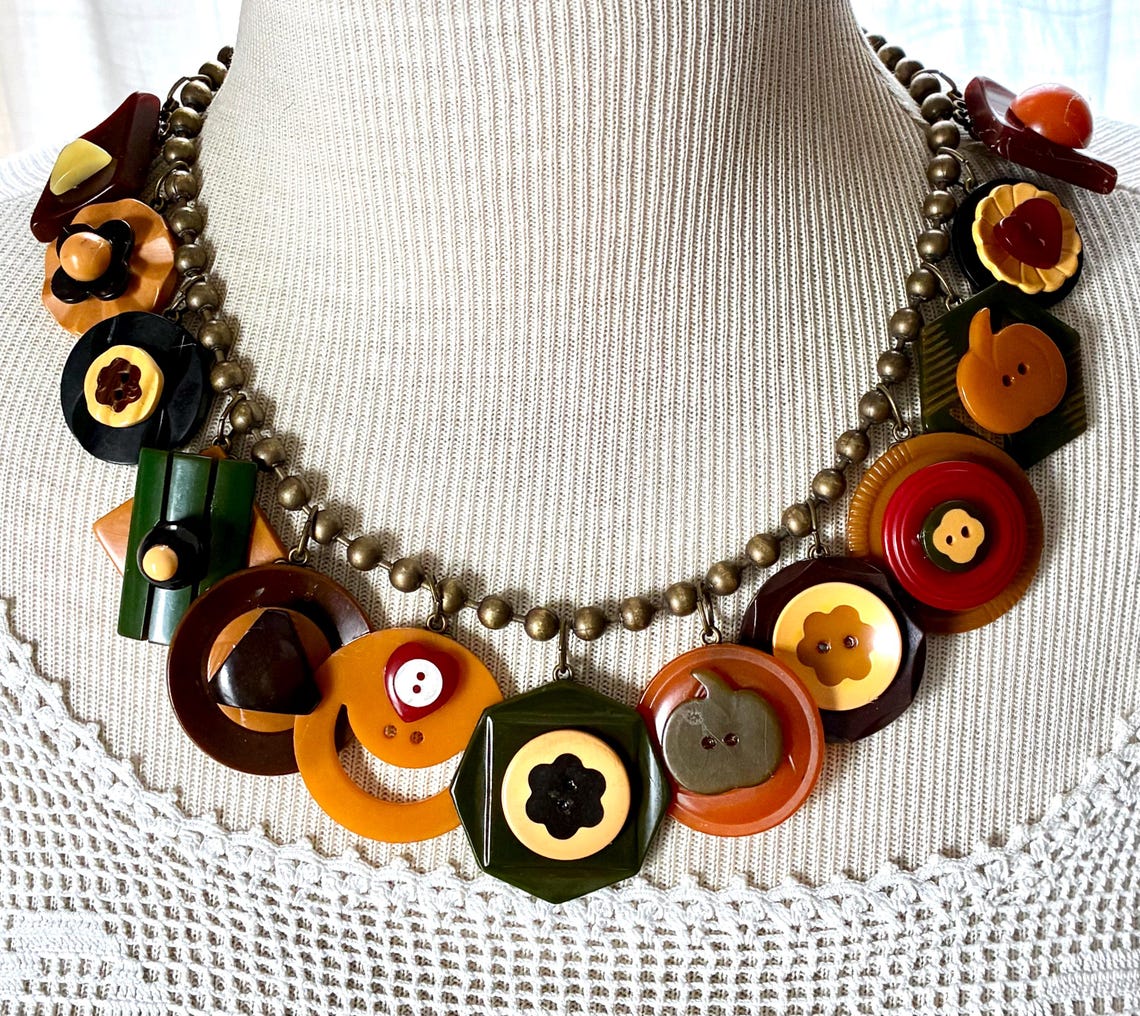 Bakelite Button Necklace Assemblage Realistics Cookie Fall Autumn ...