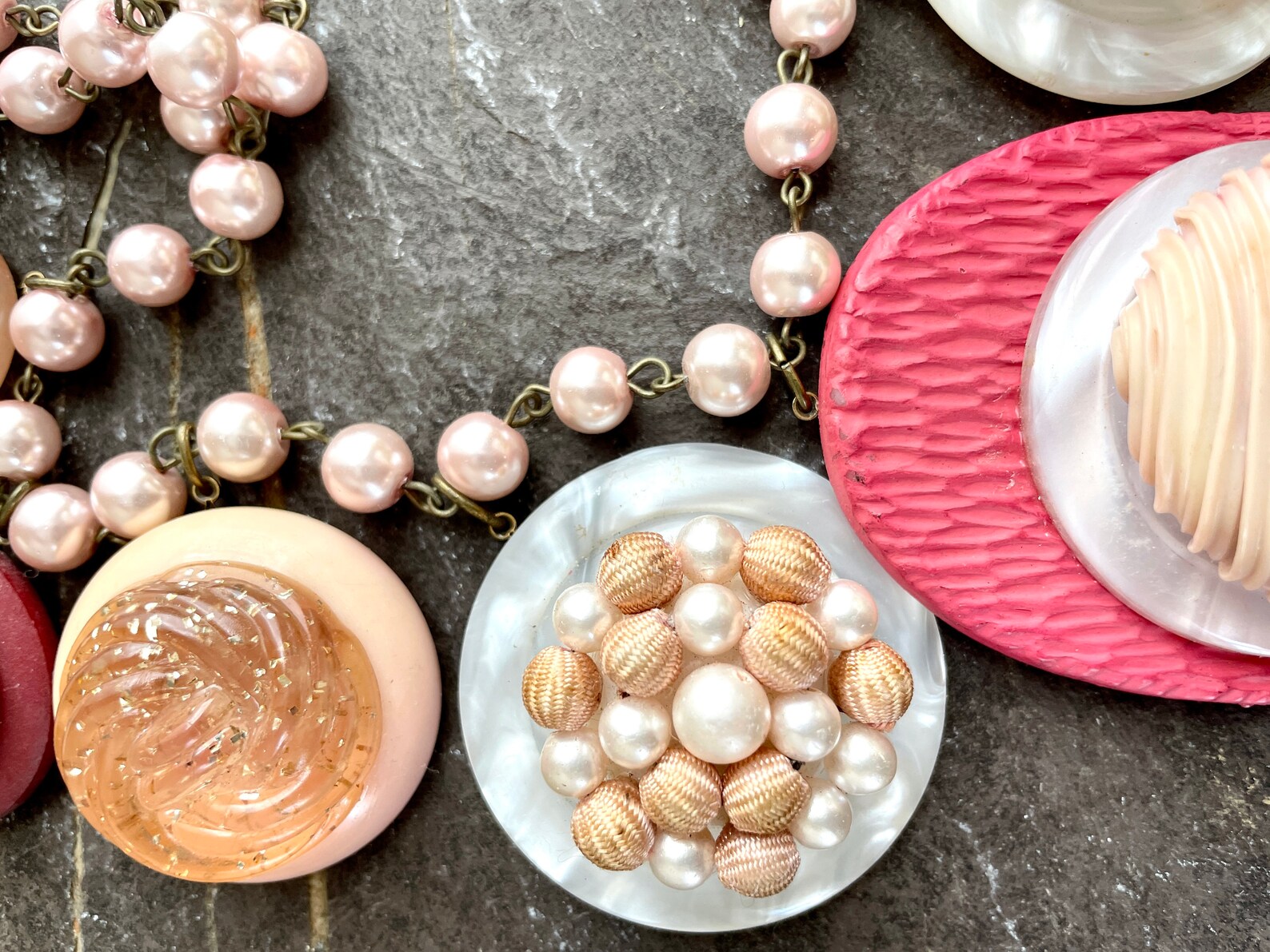 Vintage Pink Stacked Button Necklace Chunky Assemblage - Etsy