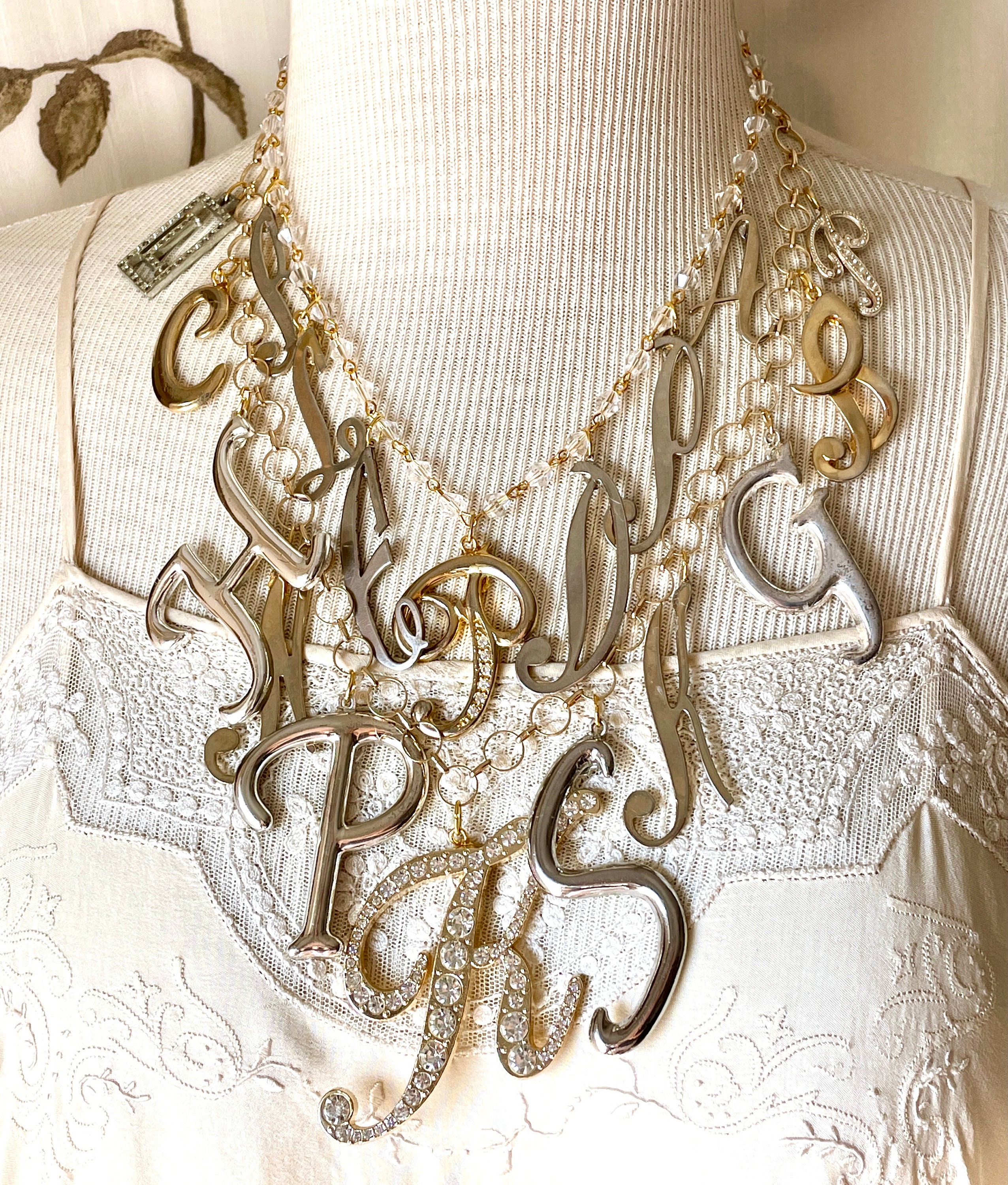 Stunning Vintage Initial Brooch Assemblage Necklace Gold Statement ...