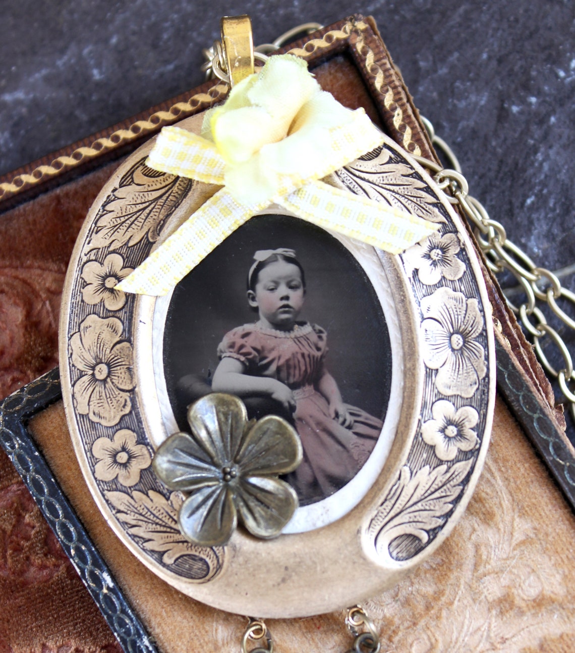 Highly Tinted Tin Type Young Girl in Pink Hair Ribbons - Etsy