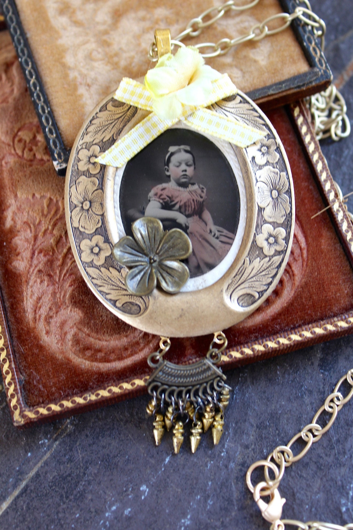 Highly Tinted Tin Type Young Girl in Pink Hair Ribbons - Etsy
