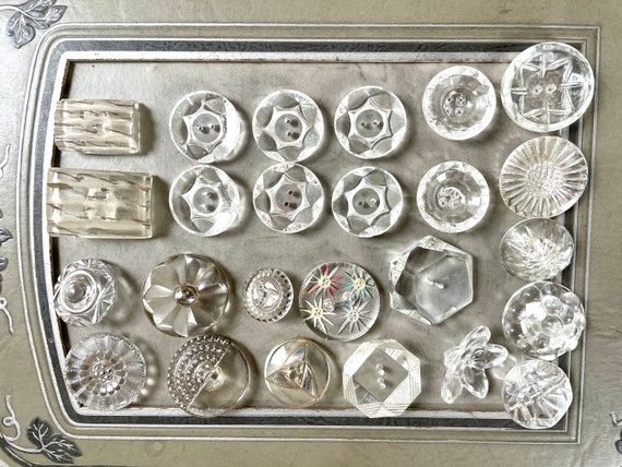 Antique Clear Glass Buttons Vintage Silver Luster Matching Set - Etsy