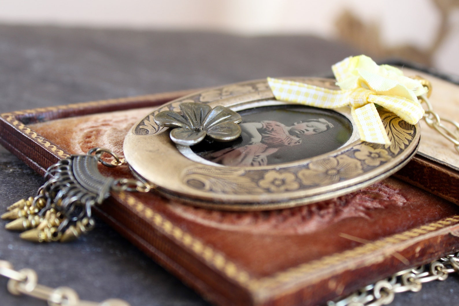 Highly Tinted Tin Type Young Girl in Pink Hair Ribbons | Etsy