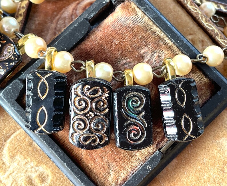 Stunning Incised Gold Trim Antique Button Necklace Oblong Elegant ...