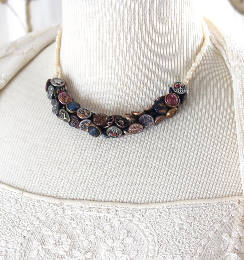 Charm String Style Antique Metal Button Necklace Vintage - Etsy