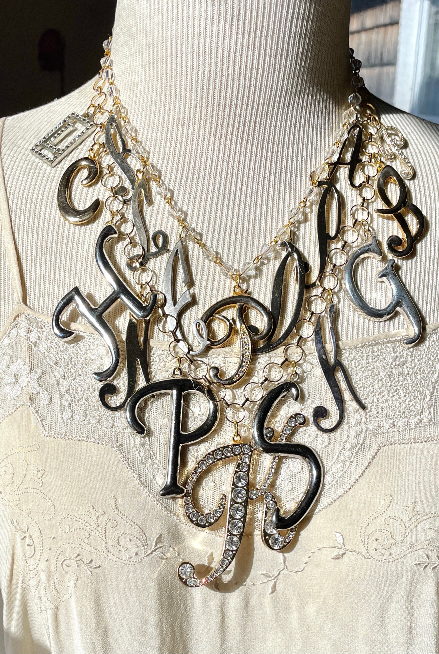 Stunning Vintage Initial Brooch Assemblage Necklace Gold Statement ...