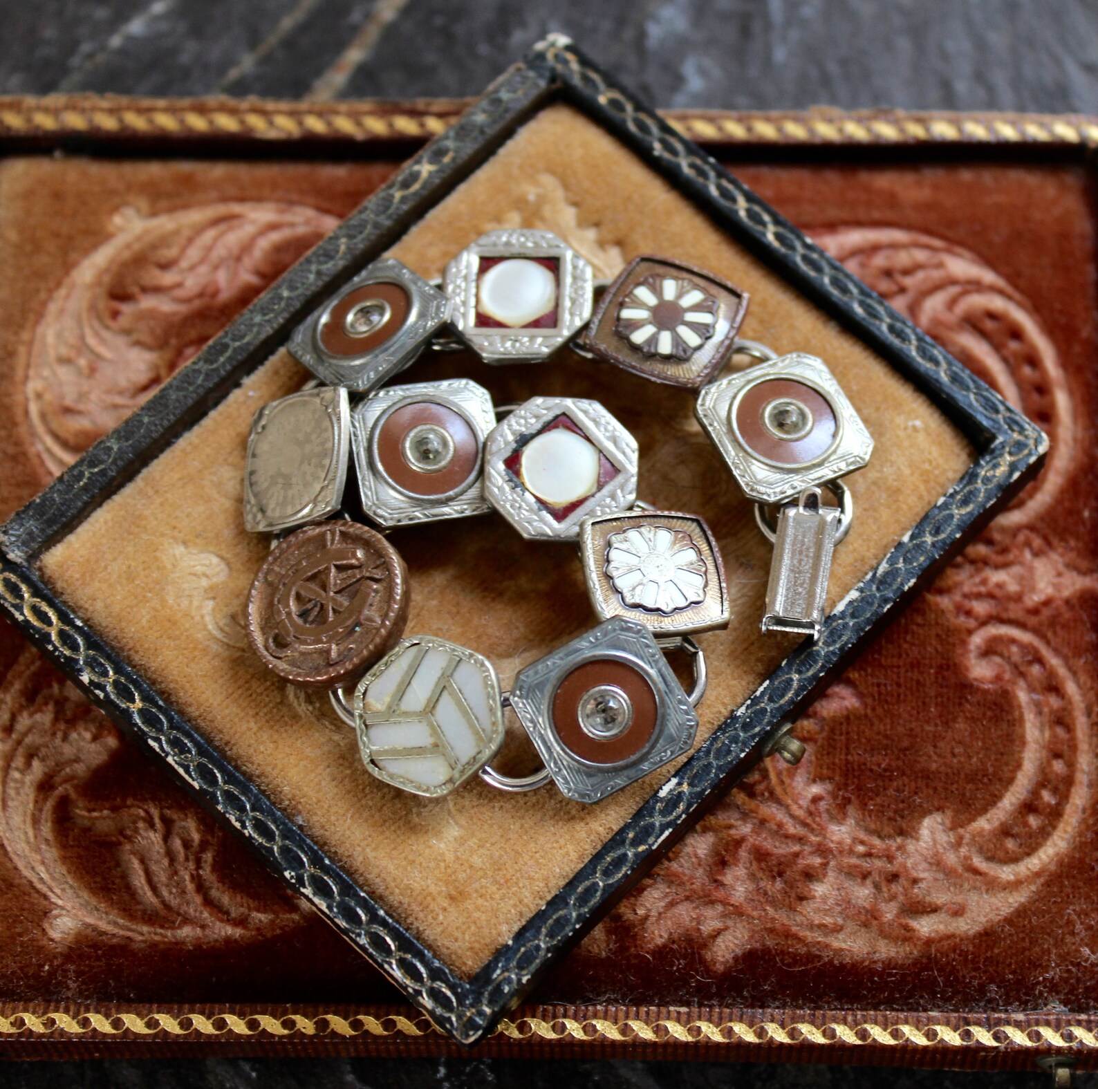 Antique Cufflink Bracelet Vintage Krementz Snap Time Brown - Etsy