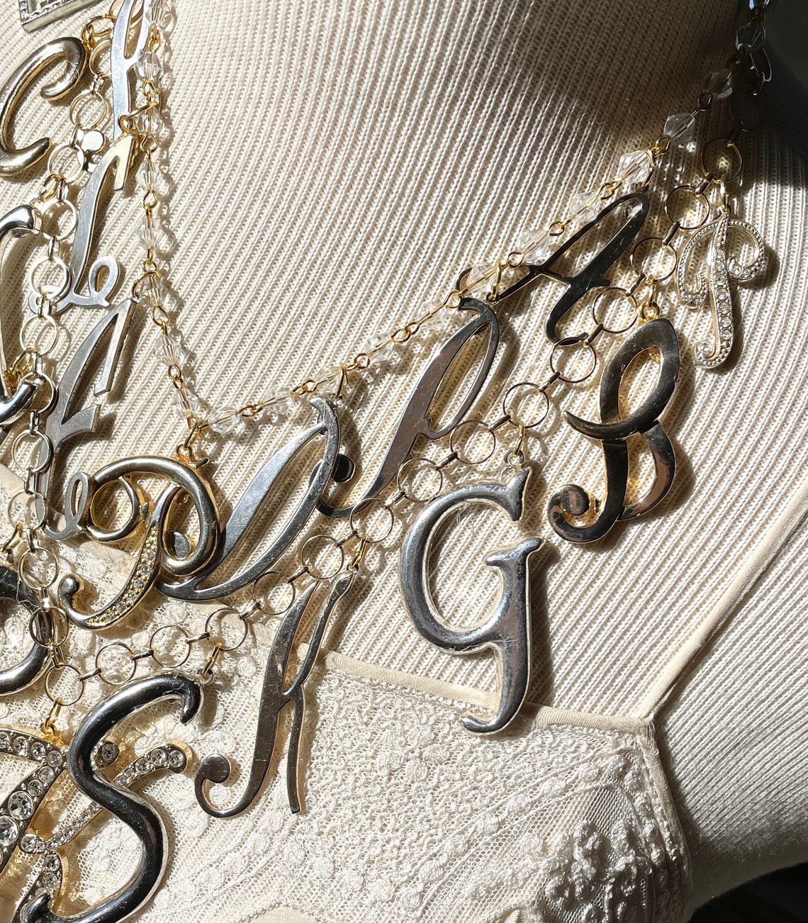 Stunning Vintage Initial Brooch Assemblage Necklace Gold Statement ...