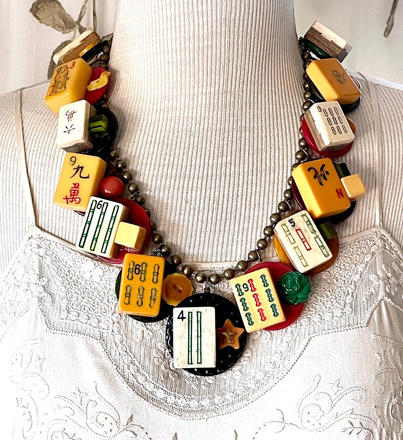 Bakelite Bamboo Mah Jong Bone Necklace Statement Jewelry - Etsy