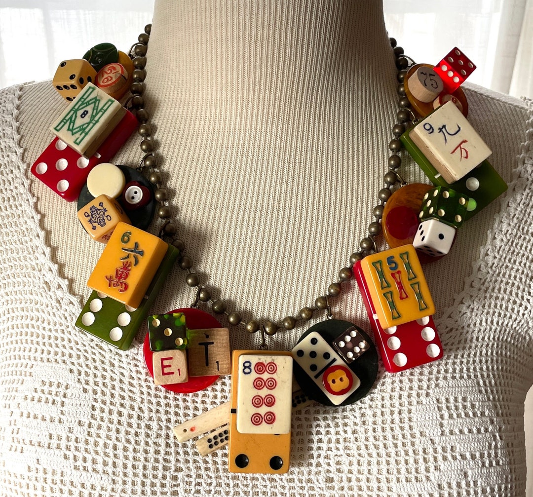 Bakelite Game Pieces Necklace Statement Assemblage Bone - Etsy